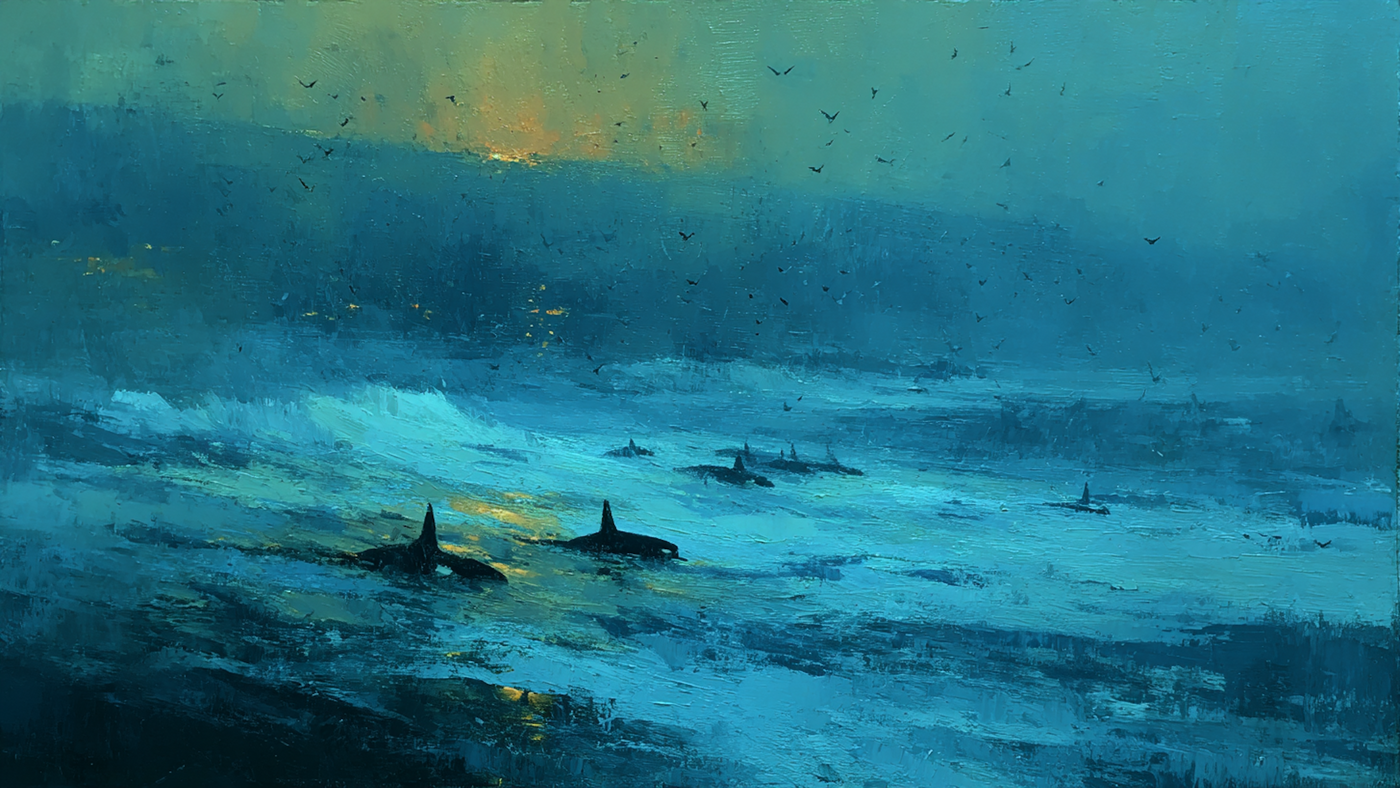 Orca Pod Morning Passage | 4K TV Art Download | Art For Frame